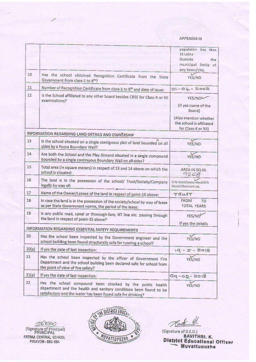 DEO Certificate – Fatima Central School