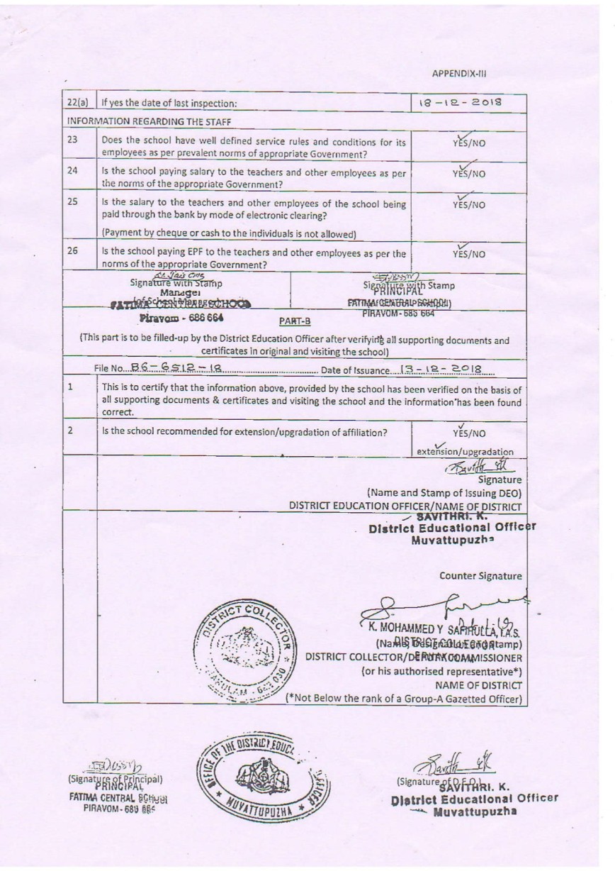 DEO Certificate – Fatima Central School